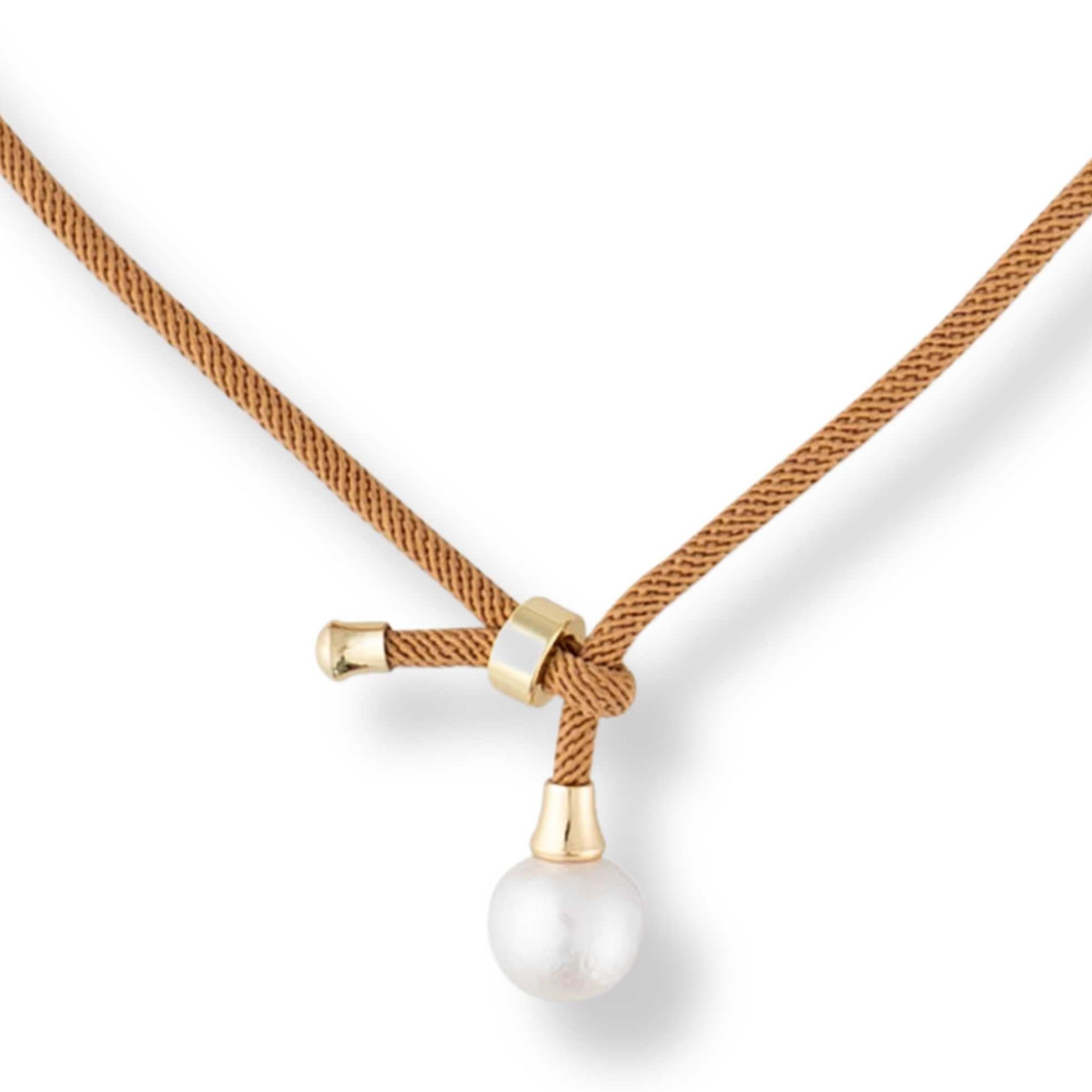 Real pearl on Adjustable Tawny Rope Necklace – Luster & Gray